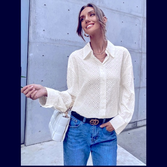 JM Collection | Tops | Jm Collection White Eyelet Button Down Top P | Poshmark